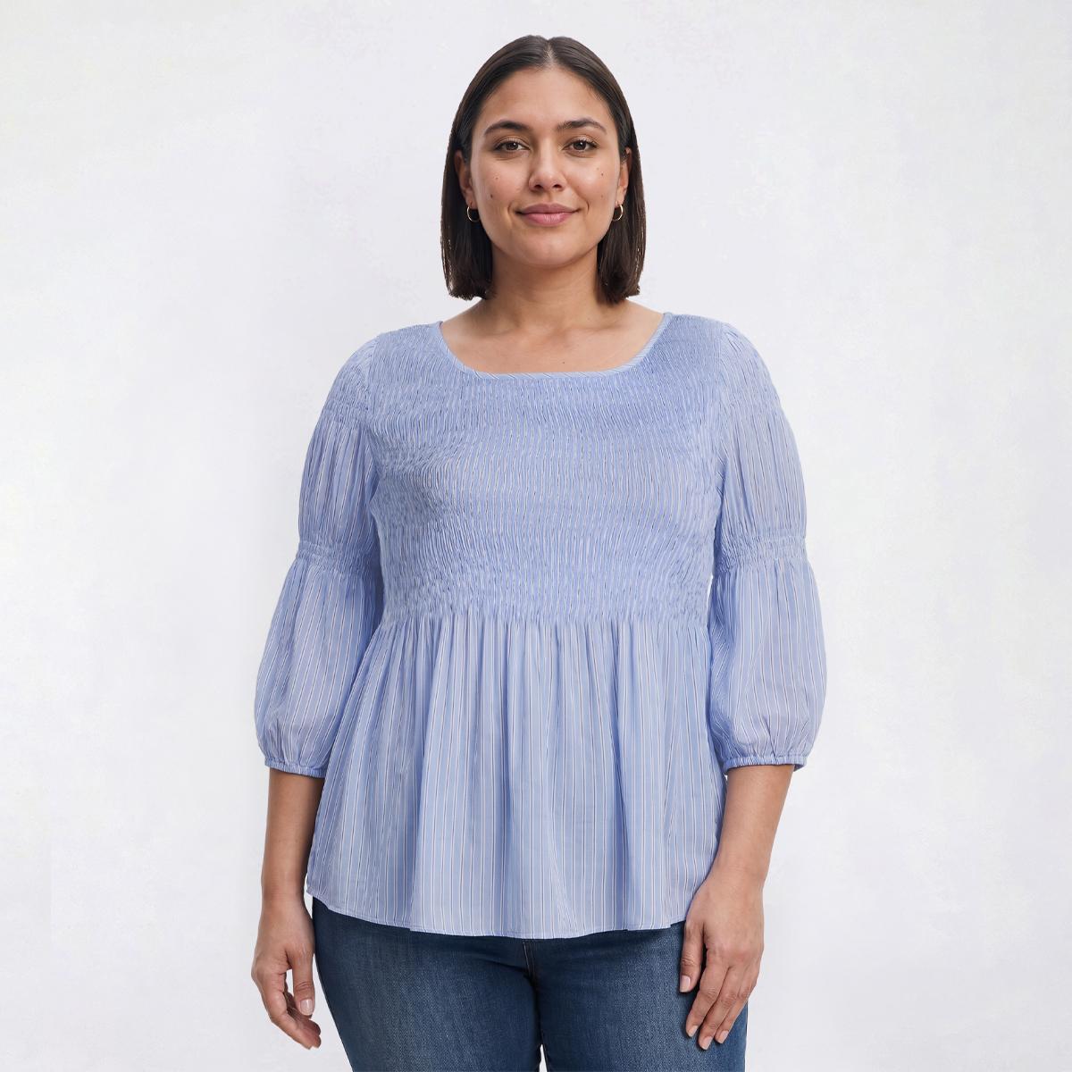 Click here for Plus Size Floral & Ivy 3/4 Sleeve Stripe Pleater B... prices